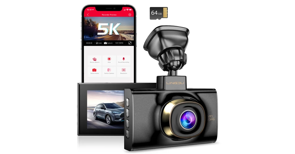 Két kamerás 4K wifi+gps-es autós kamera Lingdu LD02 - 4k felbontású ...